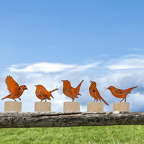 Rusty Bird Silhouette with Rusty Patina Birds Decoration Lifelike Metal Birds Garden Ornaments Silhouette Simulation Bird Figurine Rustic Outdoor Patio Yard Adornment