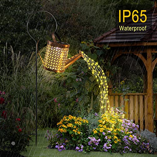 Solar Watering Can with Lights, Outdoor Solar Garden Lights,Garden Decor, Garden Solar Lights Outdoor Decorative Solar Powered,Hanging Lantern Waterproof,Metal Solar Waterfall Lights for Yard Patio