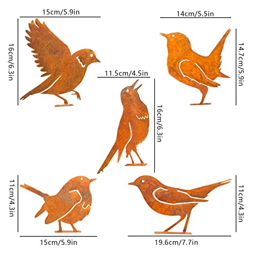 Rusty Bird Silhouette with Rusty Patina Birds Decoration Lifelike Metal Birds Garden Ornaments Silhouette Simulation Bird Figurine Rustic Outdoor Patio Yard Adornment