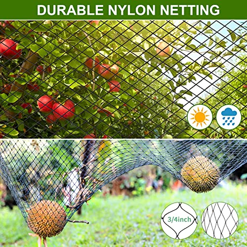 WOSCMI Bird Netting - 25 X 50 feet Garden Netting for Birds Tree Nets for Fruit Trees 3/4 inch Mesh Size Bird Netting for Garden