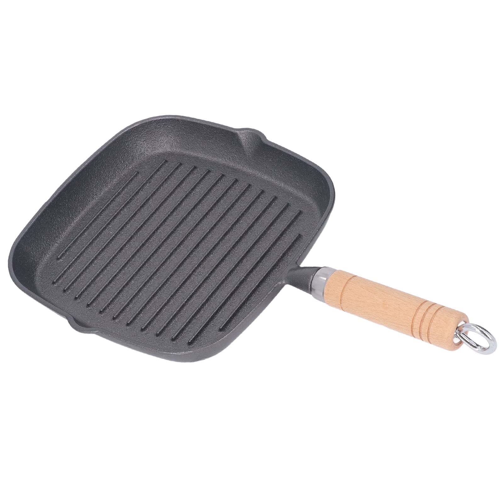 Cast Iron Grill Pan,Square Nonstick Grill Pan,Multipurpose Prevents Stick Quadrate Steak Pan,Stove Top Grill Pan with Detachable Wooden Handle for Bacon Steak Onion