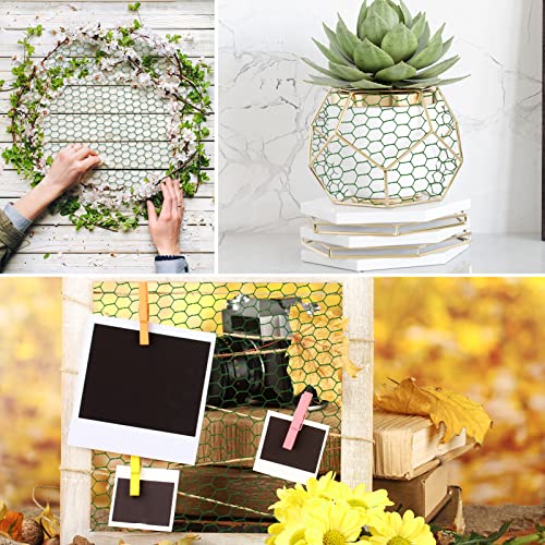 Aboofx Green Chicken Wire Netting, 118 x 15.7 in Chicken Wire for Foral Arrangements, Garden Poultry Chicken Wire Mesh, Hexagonal PVC Coated Galvanized Iron Wire, with 50 Zip Ties and 1 Pair of Glove