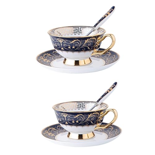 Table Fashion Essentials TFE's Tea Cup and Saucer Set - 6 Pcs Bone China with Vintage Design Gift Set - Coffee Cup and Espresso Cup Set for Any Occasion including Formal Gatherings (Blue Orchid)