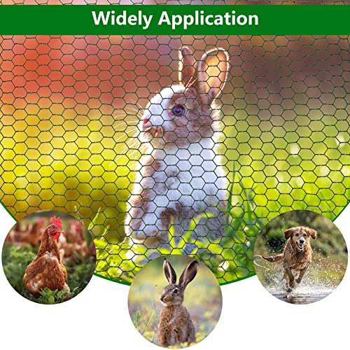 Aboofx Green Chicken Wire Netting, 118 x 15.7 in Chicken Wire for Foral Arrangements, Garden Poultry Chicken Wire Mesh, Hexagonal PVC Coated Galvanized Iron Wire, with 50 Zip Ties and 1 Pair of Glove