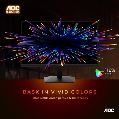 AOC 24G15N 24 inch Gaming Monitor, Full HD 1920x1080, 180Hz 1ms, 1x HDMI 2.0, 1x Display Port, AMD FreeSync, 3-Sided Frameless, HDR Ready, Console Gaming Ready, 3-Year Zero-Bright-Dot