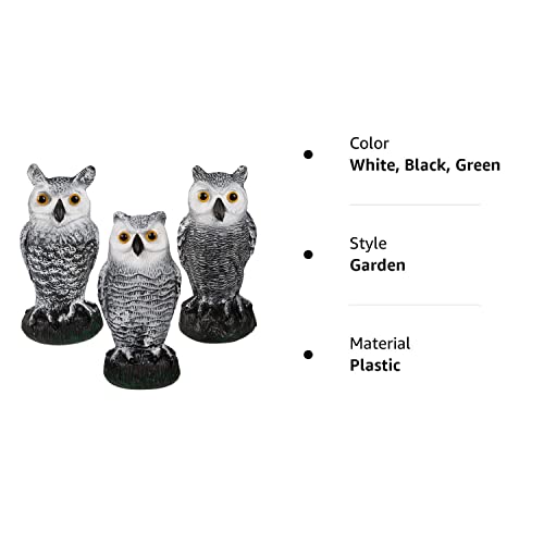 Hausse 3 Pack Fake Horned Owl Decoy, Plastic Owl, Halloween Decoration for Outdoor Garden Yard, White & Black