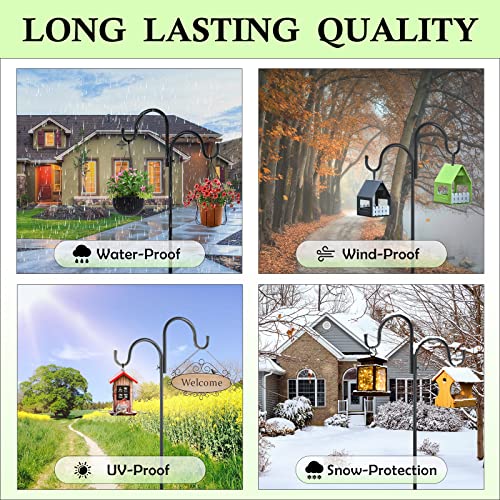 KENNEDICH Double Shepherds Hooks 2 Pack Bird Feeder Holder 63"/47"/32" Adjustable, Heavy Duty Outdoor Hummingbird Feeder Stand Pole Shepherd Hooks for Hanging Plant Baskets,Lanterns,Wedding Decor