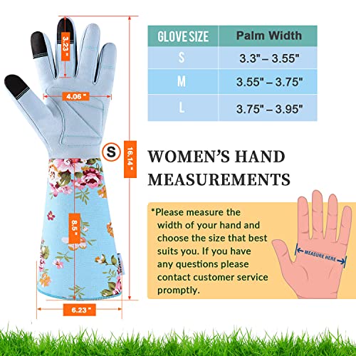 WANCHI Long Garden Gloves for Women Gardening Gloves Thorn Proof Rose Pruning Gloves Women's Light Protective Work Gloves for Yard & Outdoor Work Blue Small