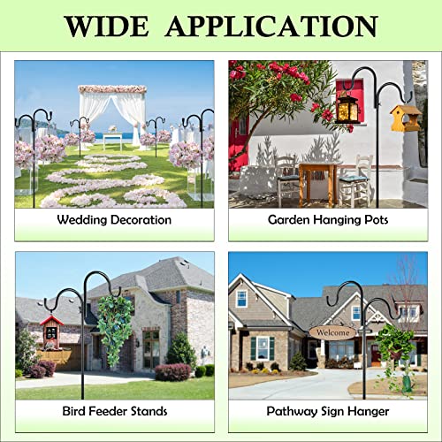 KENNEDICH Double Shepherds Hooks 2 Pack Bird Feeder Holder 63"/47"/32" Adjustable, Heavy Duty Outdoor Hummingbird Feeder Stand Pole Shepherd Hooks for Hanging Plant Baskets,Lanterns,Wedding Decor