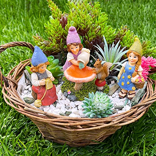 Mood Lab Miniature Garden Gnomes - Lady Gnomes Kit of 3 pcs - Figurines & Accessories Set - Outdoor or House Decor