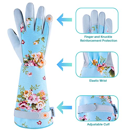 WANCHI Long Garden Gloves for Women Gardening Gloves Thorn Proof Rose Pruning Gloves Women's Light Protective Work Gloves for Yard & Outdoor Work Blue Small