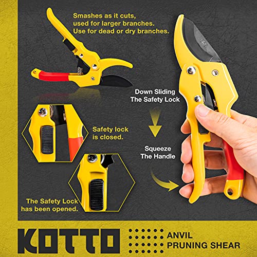 KOTTO 4 Pack Professional Bypass Pruning Shears, Stainless Steel Cutter Clippers, Sharp Hand Pruner Secateurs, Garden Trimmer Scissors Kit with Storage Bag and Protection Gloves