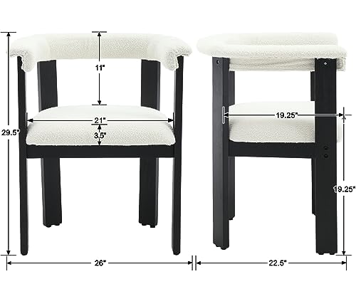 Wahson Set of 4 Mid Century Modern Upholstered Barrel Dining Chairs, Farmhouse Accent Dining Kitchen Chair with Boucle/Sherpa Upholstery and Black Wood Legs, White