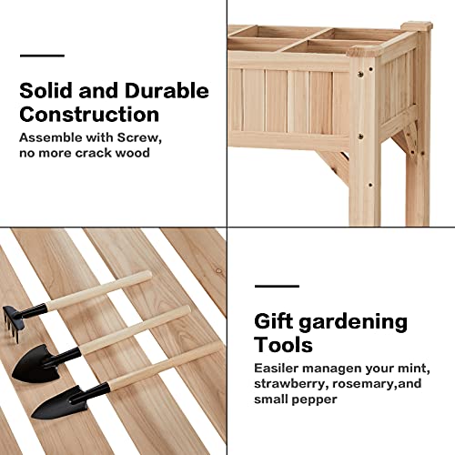 AMERLIFE Raised Garden Bed with Legs 36.3x36.3x24 Inch Herb Planter with Divider Liner Flower Herb Wood Planter with Storage Shelves for Backyard Patio Extra Gloves 3 Tools 8 Grow Area 20 T-Tag