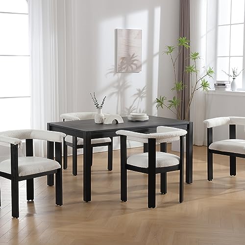 Wahson Set of 4 Mid Century Modern Upholstered Barrel Dining Chairs, Farmhouse Accent Dining Kitchen Chair with Boucle/Sherpa Upholstery and Black Wood Legs, White