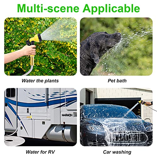 AMLEGEN Metal Water Garden Hose 50ft - Heavy Duty Stainless Steel, 8-Function Sprayer & Adjustable Nozzle, Lightweight & Flexible, Tangle Free & Kink Free, Dog Proof, for Lawn/Yard/Outdoor/RV