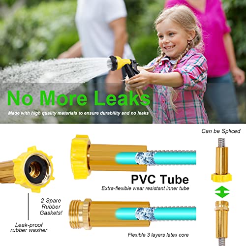 AMLEGEN Metal Water Garden Hose 50ft - Heavy Duty Stainless Steel, 8-Function Sprayer & Adjustable Nozzle, Lightweight & Flexible, Tangle Free & Kink Free, Dog Proof, for Lawn/Yard/Outdoor/RV
