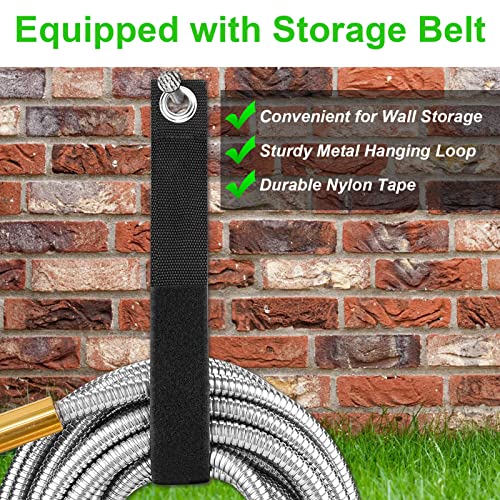 AMLEGEN Metal Water Garden Hose 50ft - Heavy Duty Stainless Steel, 8-Function Sprayer & Adjustable Nozzle, Lightweight & Flexible, Tangle Free & Kink Free, Dog Proof, for Lawn/Yard/Outdoor/RV
