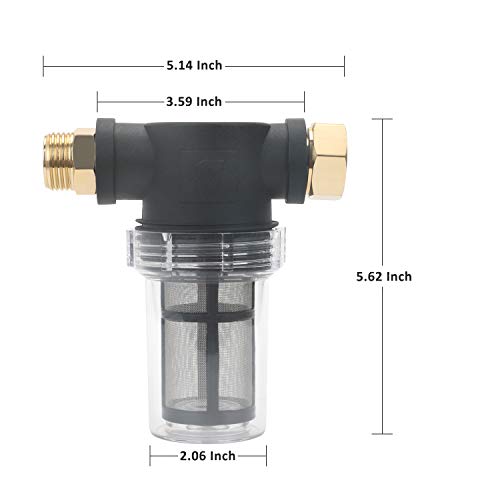 STYDDI Garden Hose Sediment Filter, Garden Hose Debris Inlet Filter Attachment with 100 Mesh Screen, for Pressure Washer Inlet and Transfer Pump, Rain Barrels, Spigot, with 2 Extra 100 Mesh Screen