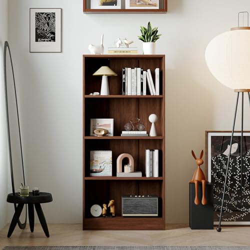 DIFY 4-Shelf Bookshelf, Wood Display Storage Shelves 54.5" Tall Bookcase Open Bookshelf for Home Office, Living Room and Bedroom, Walnut