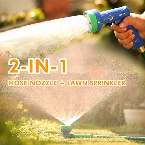 RESTMO Swivel Hose Nozzle, 2-in-1 Hybrid Garden Hose Nozzle and Lawn Sprinkler, Water Hose Sprayer with Adjustable Twisting Spray Head and Self-Lock Trigger, High Pressure Jet and Reduce Hand Fatigue