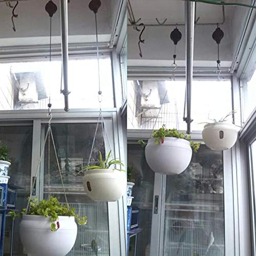 EWONICE 4Pack Retractable Plant Pulley Hanging Basket Hooks, Adjustable Rope Clip Hanger for Garden Hanging Basket Pots