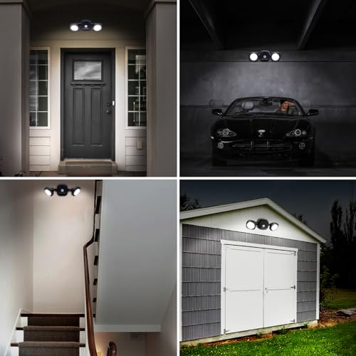 Battery-Operated Motion Sensor Light Outdoor/Indoor - Battery Powered LED Flood Light, IP65 Waterproof Wireless Security Lights Outside Lights for House Garage Patio Porch Shed Exterior, Black-1Pack