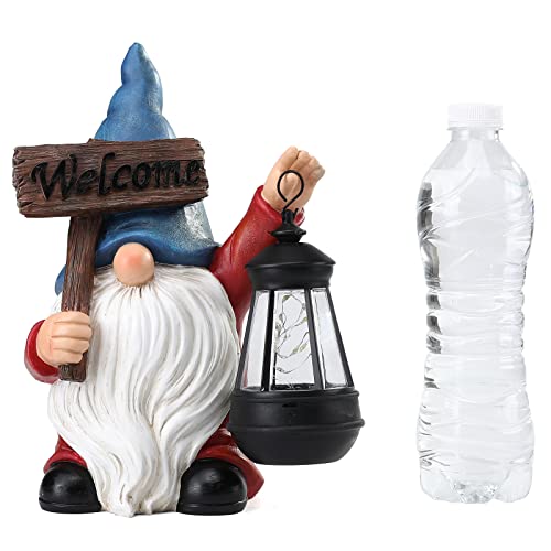 WONDHOME Garden Gnome Statue with Shovel Solar Gnomes Statue with Lantern LED Outdoor Decor Lights,Terrace Courtyard Lawn Patio Porch Decoration Christmas Housewarming Gift
