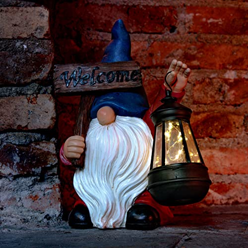 WONDHOME Garden Gnome Statue with Shovel Solar Gnomes Statue with Lantern LED Outdoor Decor Lights,Terrace Courtyard Lawn Patio Porch Decoration Christmas Housewarming Gift