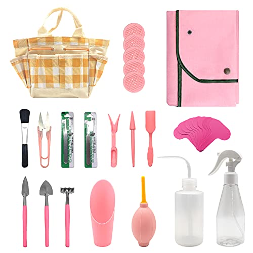 Succulent Tools Set Mini Indoor Gardening Tools Kit with Bag for Transplanting-Pink