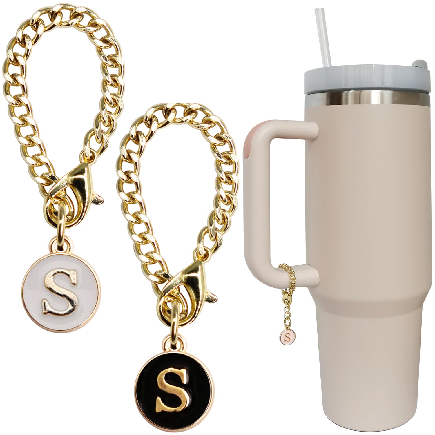Wabogove Letter Charm Accessories for Stanley Cup 2PCS Initial Name ID Personalized Handle Charm for Stanley Tumbler (S)