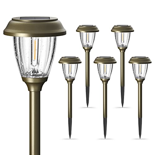 XMCOSY+ Solar Pathway Lights Outdoor Waterproof - 6 Pack Solar Garden Lights, Auto On/Off 10/25 Lumen Solar LED Outdoor Lights Warm White, Bubble Glass Solar Lights for Yard Path Lawn Walkway Driveway