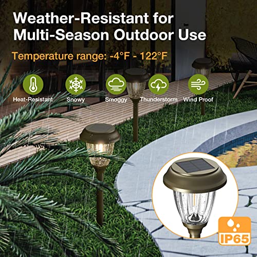 XMCOSY+ Solar Pathway Lights Outdoor Waterproof - 6 Pack Solar Garden Lights, Auto On/Off 10/25 Lumen Solar LED Outdoor Lights Warm White, Bubble Glass Solar Lights for Yard Path Lawn Walkway Driveway