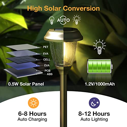 XMCOSY+ Solar Pathway Lights Outdoor Waterproof - 6 Pack Solar Garden Lights, Auto On/Off 10/25 Lumen Solar LED Outdoor Lights Warm White, Bubble Glass Solar Lights for Yard Path Lawn Walkway Driveway