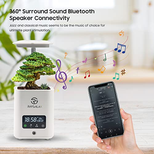 RayGalax Smart Planter for Indoor Plants, 20cm by 20cm Self Watering Pots Indoor Garden Grow Light with LED Table Desk Lamp Clock Humidifier Automatic Hydroponics Kit Planters for Herb, Small Plants