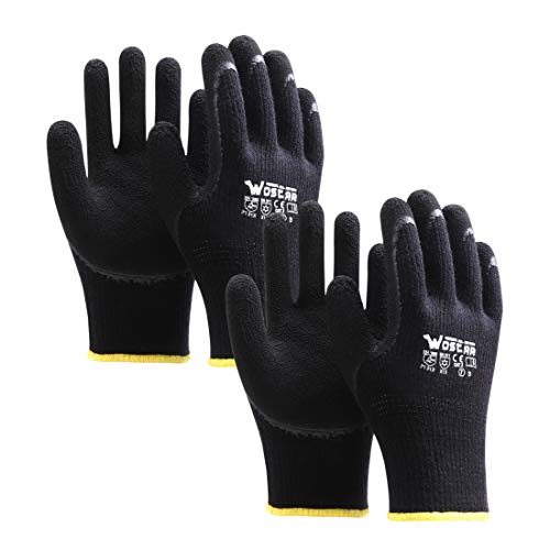 2 Pairs Garden Gloves Winter Work Gloves Rubber Coated Fingers Acrylic Terry Inner Keep Hands Warm for Cold Weather