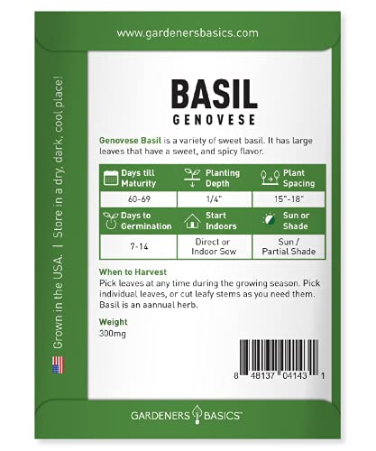 Genovese Basil Seeds for Planting Heirloom Non-GMO Herb Plant Seeds for Home Herb Garden Makes a Great Gift for Gardening by Gardeners Basics