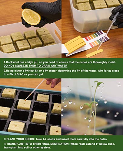BIOMAND 1.5” Rockwool Starter Plugs for Hydroponics, Rockwool Grow Cubes, 2 Sheets of 49 Plugs, 98 Plugs Total
