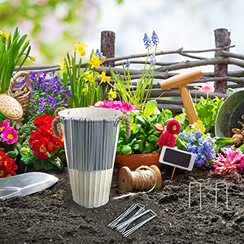 Whonline 300pcs Landscape Staples, 6 Inch 11 Gauge, Galvanized Garden Stakes, Landscape Pins, Ground Stakes for Yard Sod Anchoring Landscape Fabric Irrigation Tubing