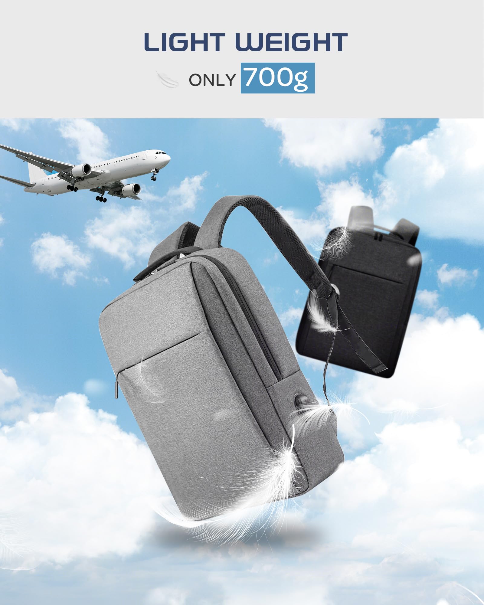 SUOKOMR Laptop Backpack for Men,Business Slim Backpack with USB Charger Lightweight Durable Travel Backpacks Mens Backpacks Water Resistant Laptop Bag for Work Office College(Grey)
