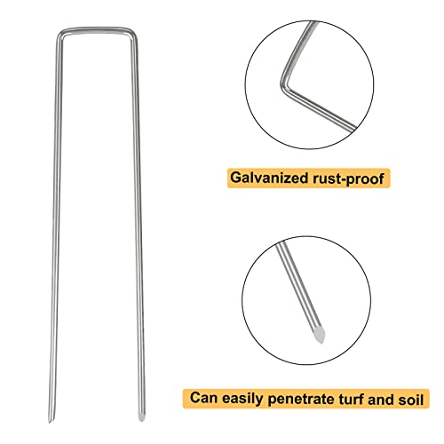 Whonline 300pcs Landscape Staples, 6 Inch 11 Gauge, Galvanized Garden Stakes, Landscape Pins, Ground Stakes for Yard Sod Anchoring Landscape Fabric Irrigation Tubing