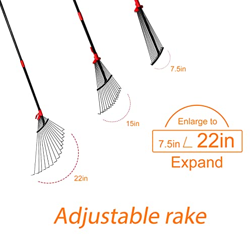 HXBYX 64 Inch Garden Leaf Rake, 15 Metal Tines, Adjustable Handle and Rake Tooth Spacing, Yard Leaf Rake for Picking up Leaves, Grass Clippings, Shrubs, Garbage and More