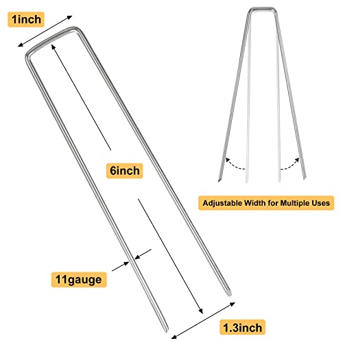 Whonline 300pcs Landscape Staples, 6 Inch 11 Gauge, Galvanized Garden Stakes, Landscape Pins, Ground Stakes for Yard Sod Anchoring Landscape Fabric Irrigation Tubing