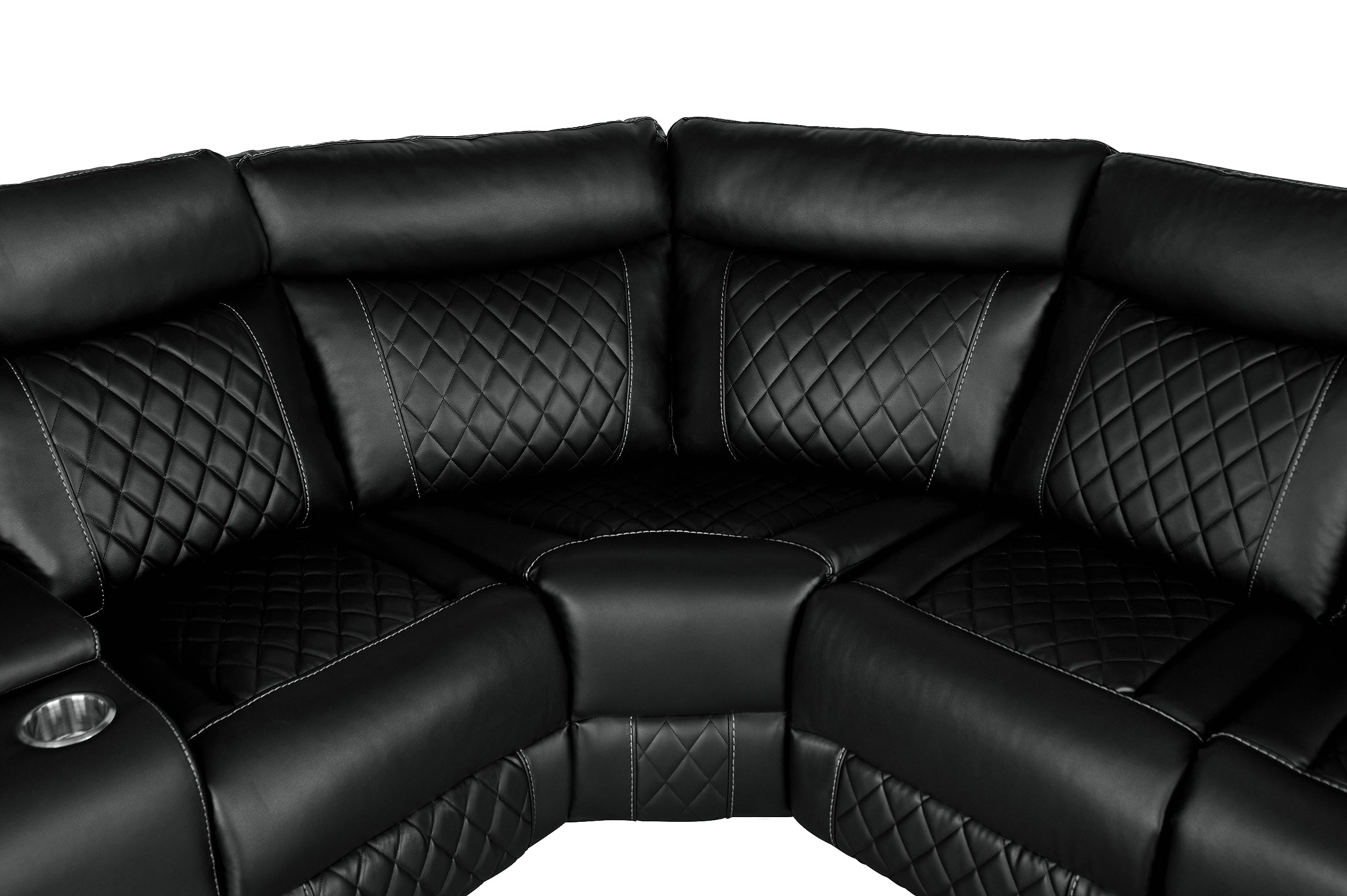 Modern Manual Reclining Motion Sectional Sofa ,5 Seaters Corner PU Leather Upholstered Recliner Sofa & Couch Curved L-Shaped Couch W/ Console Storage and 2 Cup Holders for Living Room Furniture Sets