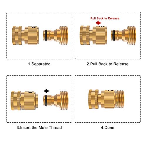 Kesfitt Garden Hose Quick Connector Solid Brass,3/4 Inch GHT Thread Fitting No-Leak Water Hose Female and Male Adapter (4 Sets)