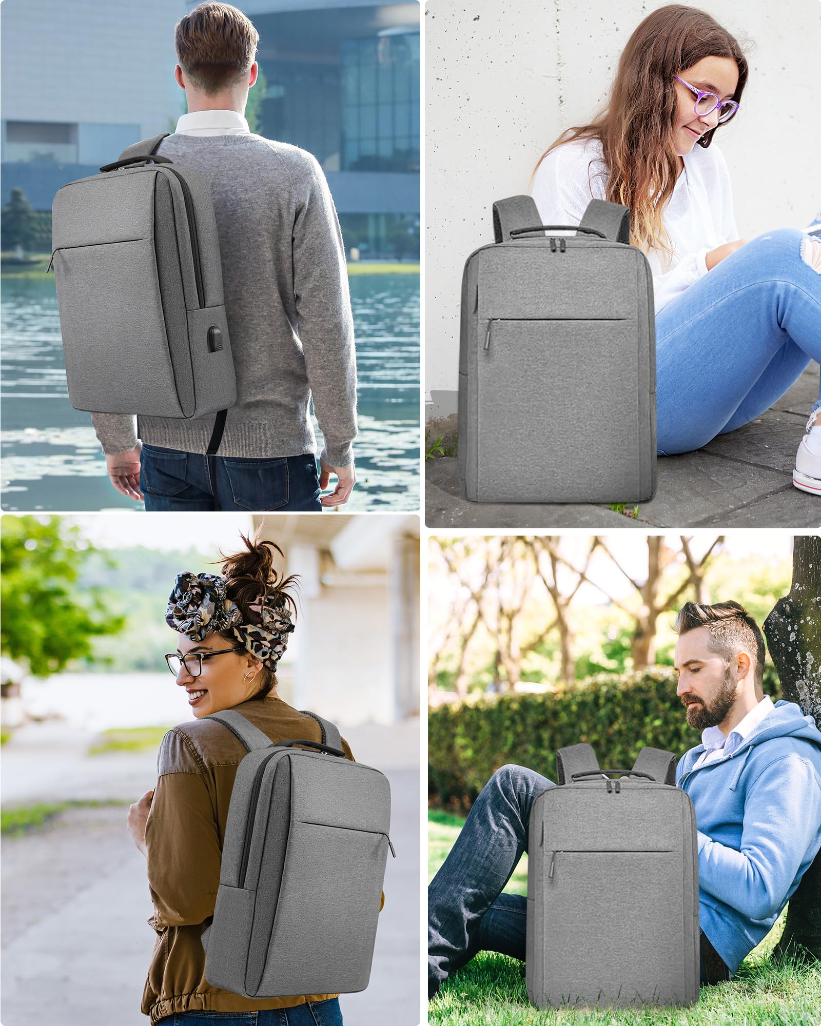 SUOKOMR Laptop Backpack for Men,Business Slim Backpack with USB Charger Lightweight Durable Travel Backpacks Mens Backpacks Water Resistant Laptop Bag for Work Office College(Grey)