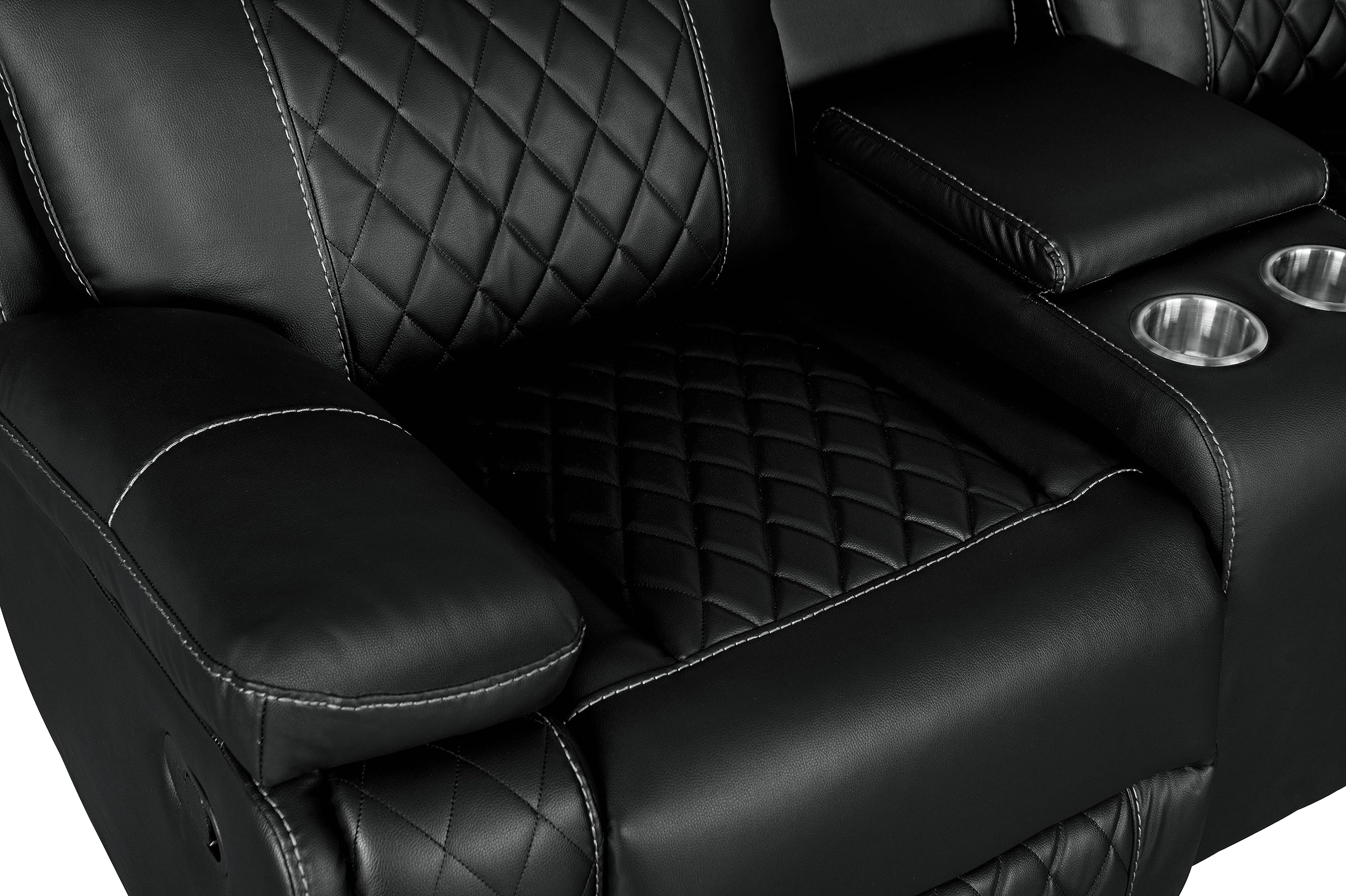Modern Manual Reclining Motion Sectional Sofa ,5 Seaters Corner PU Leather Upholstered Recliner Sofa & Couch Curved L-Shaped Couch W/ Console Storage and 2 Cup Holders for Living Room Furniture Sets