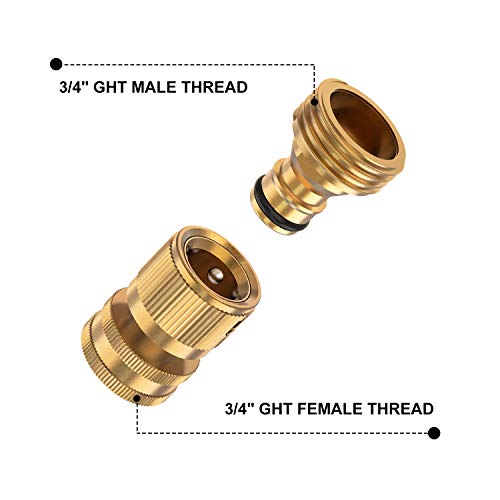 Kesfitt Garden Hose Quick Connector Solid Brass,3/4 Inch GHT Thread Fitting No-Leak Water Hose Female and Male Adapter (4 Sets)