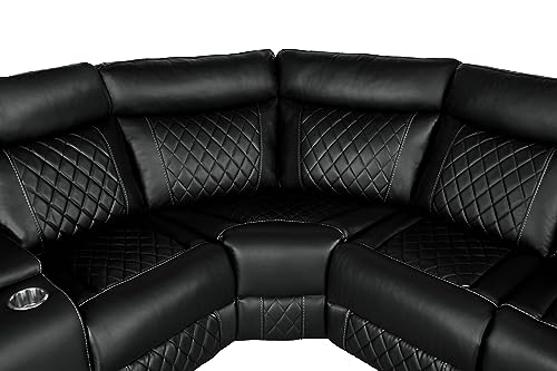 Modern Manual Reclining Motion Sectional Sofa ,5 Seaters Corner PU Leather Upholstered Recliner Sofa & Couch Curved L-Shaped Couch W/ Console Storage and 2 Cup Holders for Living Room Furniture Sets