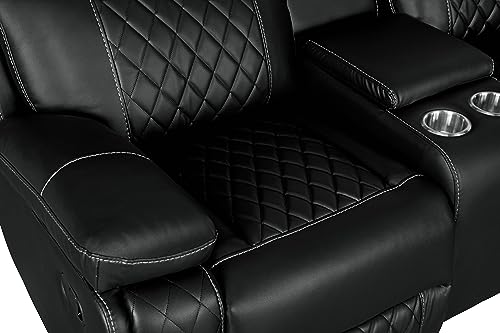 Modern Manual Reclining Motion Sectional Sofa ,5 Seaters Corner PU Leather Upholstered Recliner Sofa & Couch Curved L-Shaped Couch W/ Console Storage and 2 Cup Holders for Living Room Furniture Sets